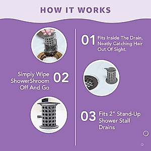 ShowerShroom the Revolutionary 2" Stand-Up Shower Stall Drain Protector Hair Catcher/Strainer, Gray