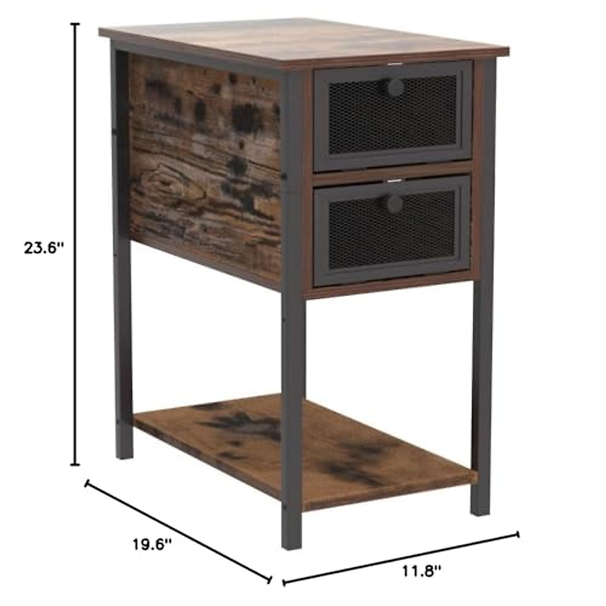 VECELO Flip Top Narrow Side Table with Storage Shelf, Wood Look Accent Furniture for Living Room Bedroom,Brown(Set of 2), 2 Set