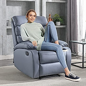 hzlagm Recliner Chair for Adults, Manual Recliner with Micro Leather, Single Sofa Chair, Easy to Operate Footrest & Headrest, Small Recliner Chair for Small Spaces- Pale Sky