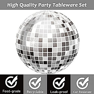 24 Pieces 70s Disco Party Paper Plates for 70’s Party Supplies Silver Disco Ball Theme Dessert Plates for Birthday Baby Shower 70’s Boogie 1970s Disco Fever Music 90s Bachelorette Party Decorations