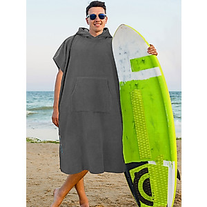 SUN CUBE Surf Poncho Changing Robe with Hood, Thick Quick Dry Microfiber Wetsuit Changing Towel for Surfing Beach Swim Outdoor Sports Men, Absorbent Wearable Towel Cover Up with Pocket, Gray