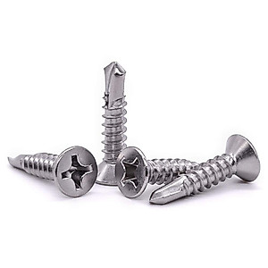 #6 x 1/2" Flat Phillips Drive Head Self Drilling Screws for Metal, 410 Stainless Steel Sheet Metal Tek Screws, Countersunk Head, Quick Self Tappers for Indoor Outdoor, 100 pcs