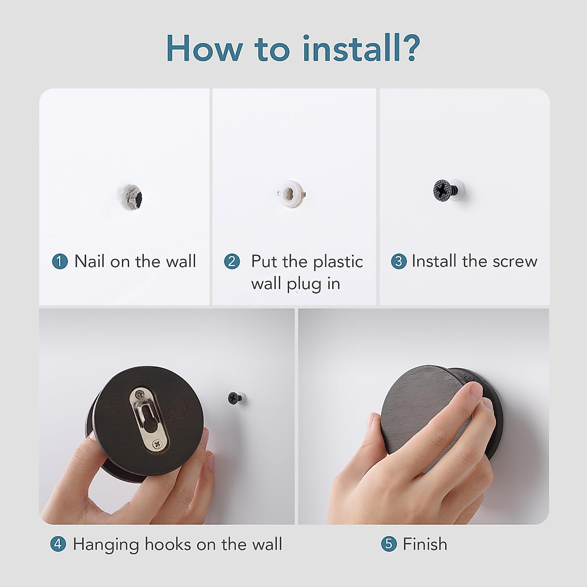 GUDEE Ran Bamboo Wall Mount Round Hooks, Heavy Duty Modern Decorative Durable Hanger for Hanging Bags, Shoes, Towels, Accessories and More in Foyer, Kitchen, Bedroom, Closet in Color Brown