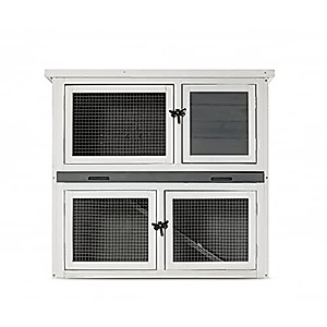 Evedy Wooden 2-Layer Pet House with Easy Clear Tray,Rabbit Bunny Hutch Chicken Coops Dog Cage,Dark Gray, 36''L X 17.7''D X 31.9''H