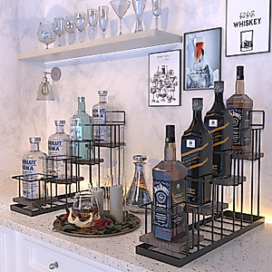 J JACKCUBE DESIGN Syrup Bottle Holder Rack, Rustic Wood and Metal Wire 4 Tier Syrup, Wine, Dressing Bottle Countertop Display Storage Stand for Kitchen Coffee Bar- MK816A