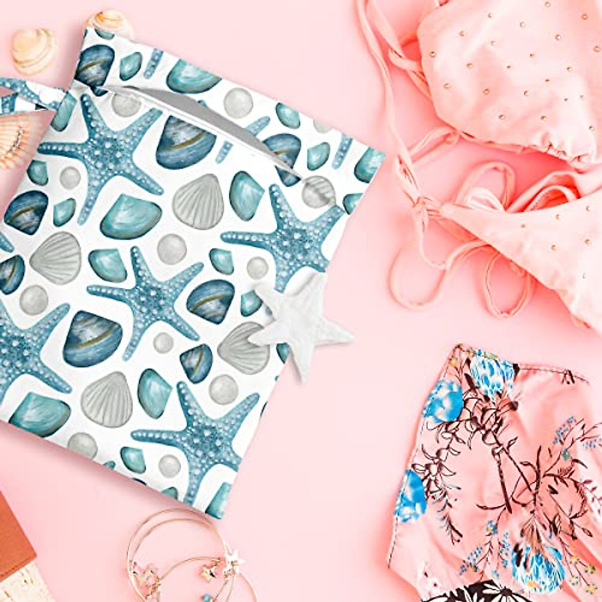 zcyxuuw Wet Bag, Wet Dry Bag, Wet Bag for Swimsuit, Travel, Beach, Pool, Diapers, Dirty Yoga Gym Clothes, Makeup Bag, Beach Wedding Supplies, Waterproof Reusable Shell Pearl Starfish Whale