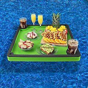 Polar Whale Floating Breakfast Table Serving Buffet Green and Black Tray Drink Holders for Swimming Pool or Beach Party Float Lounge Refreshment Durable Foam UV Resistant with Cup Holders 24 Inches
