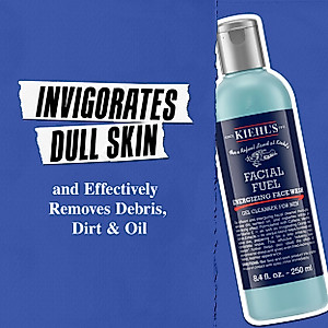 Kiehl's Facial Fuel Face Wash, Refreshing + Invigorating Men's Gel Cleanser, with Caffeine, Vitamin E and Menthol, Non-Drying Formula Moisturizes Skin, Great for Clogged Pores - 16.9 fl oz