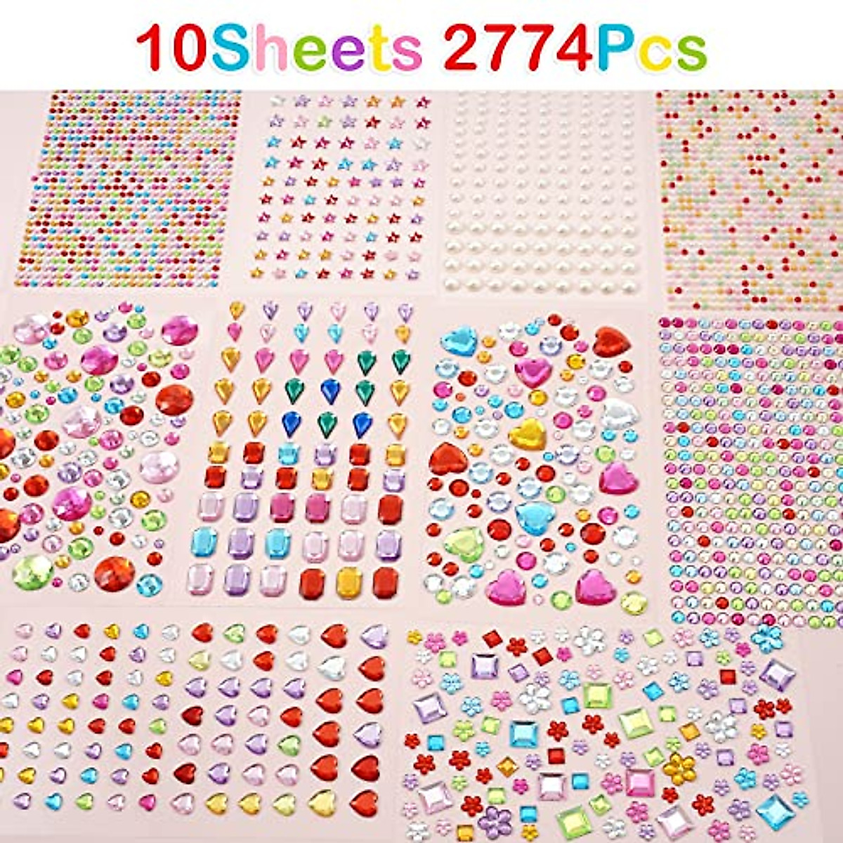 MYDBUYSOME 2774pcs Gem Stickers Jewels for Crafts - Self Adhesive Stick on Rhinestones for Crafts, Acrylic Bling Heart Craft Supplies for Kids