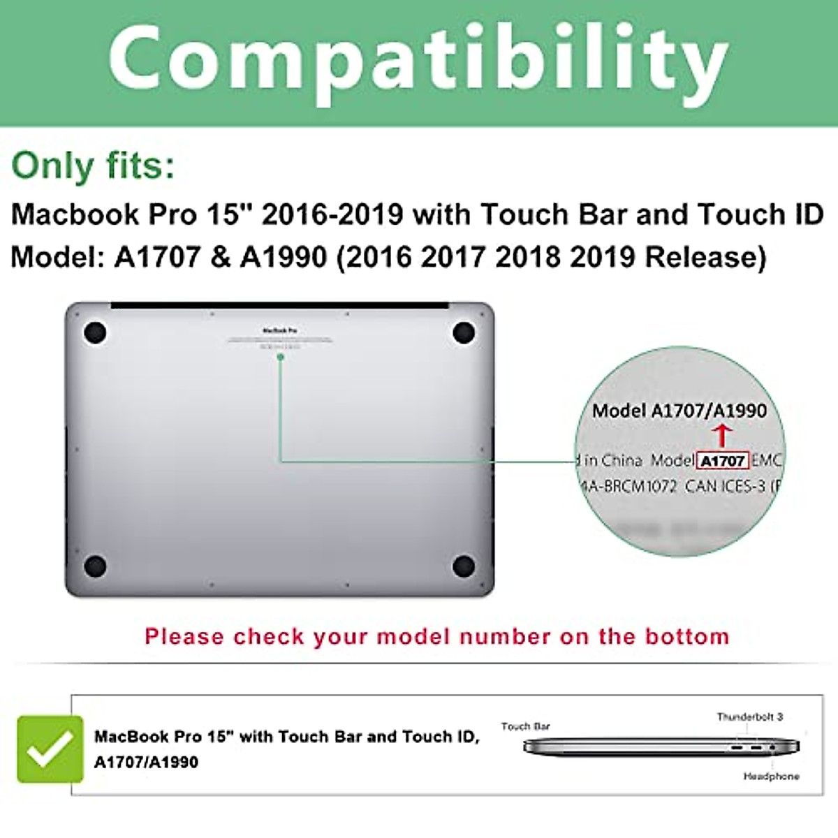 ProCase for MacBook Pro 15 2019 2018 2017 2016 A1990/A1707 with Touch Bar, Hard Shell Case and Keyboard Cover for 2016-2019 MacBook Pro 15" -Darkblue