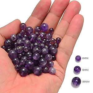 NCB 100pcs Original Natural Stone Beads Gemstone Round Loose Beads 6mm 8mm 10mm (Amethyst, 6mm 100Beads)