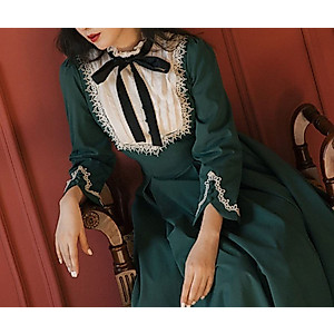 Nite closet Gothic Lolita Dress Long Sleeve Green Retro Vintage for Women Midi 50s (4-6)
