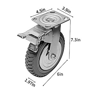 Chrov 6 Inch Heavy Duty Plate Casters Wheels Set of 4 Swivel Casters 1322lbs Smooth Silent 360 Degree Rotation Ball Bearing (2 with Brake Lock, 2 Without Brake)