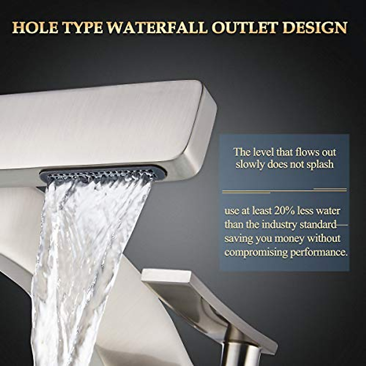 becola Bathroom Sink Waterfall Faucet,Solid Brass Single Handle Hot and Cold Water Mixer Tap, Lavatory Vanity Sink Faucet Including Two US Standard 3/8" Hoses(Brushed Nickel)