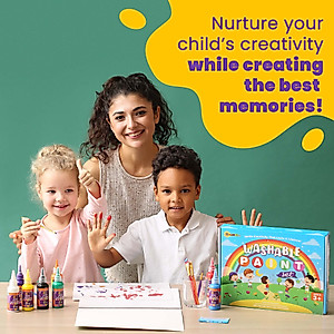 Kids Paint Washable Paint for Kids Non Toxic Paint for Toddlers Washable - Finger Paint Paper for Painting Kids Washable Paint Set Brushes | Toddler Paint Set for Kids Paint Set, Toddler Painting Set