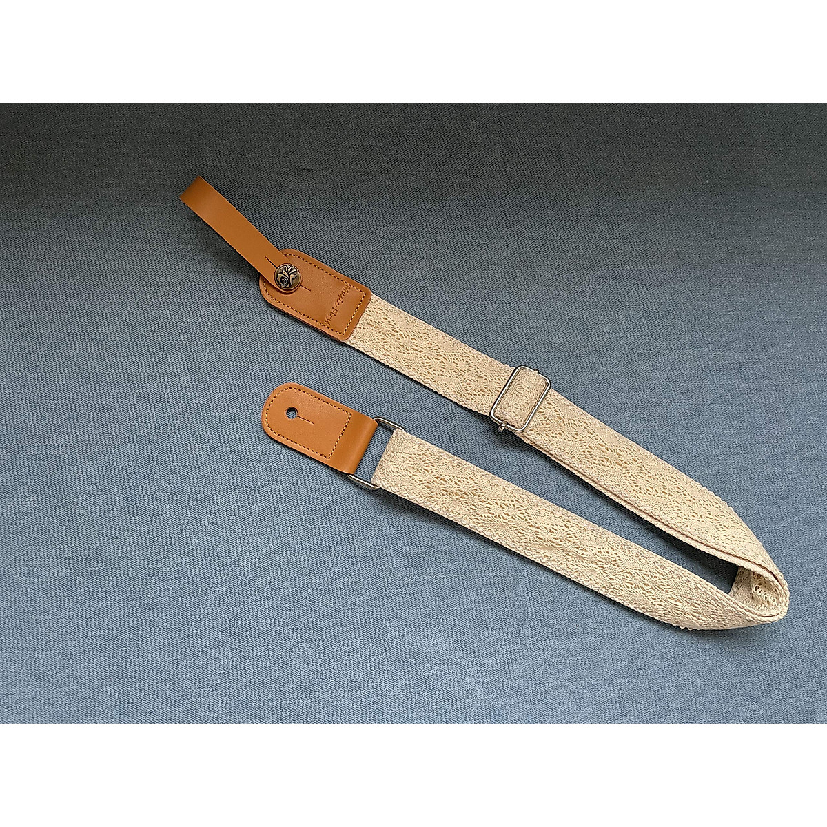 MUSIC FIRST Original Design Cream Graceful & Vintage Lace Soft Lace & Genuine Leather Ukulele Strap Ukulele Shoulder Strap With a Genuine Leather Strap Locker (Cream)