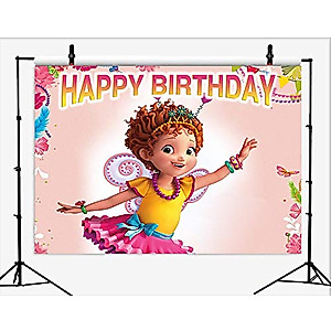 Fancy Nancy Theme Baby Girls Princess Birthday Party Banner Photo Background Decorations Flower Sweet Pink Photography Backdrop Photo Booth Cake Table Supply Vinyl 5x3ft