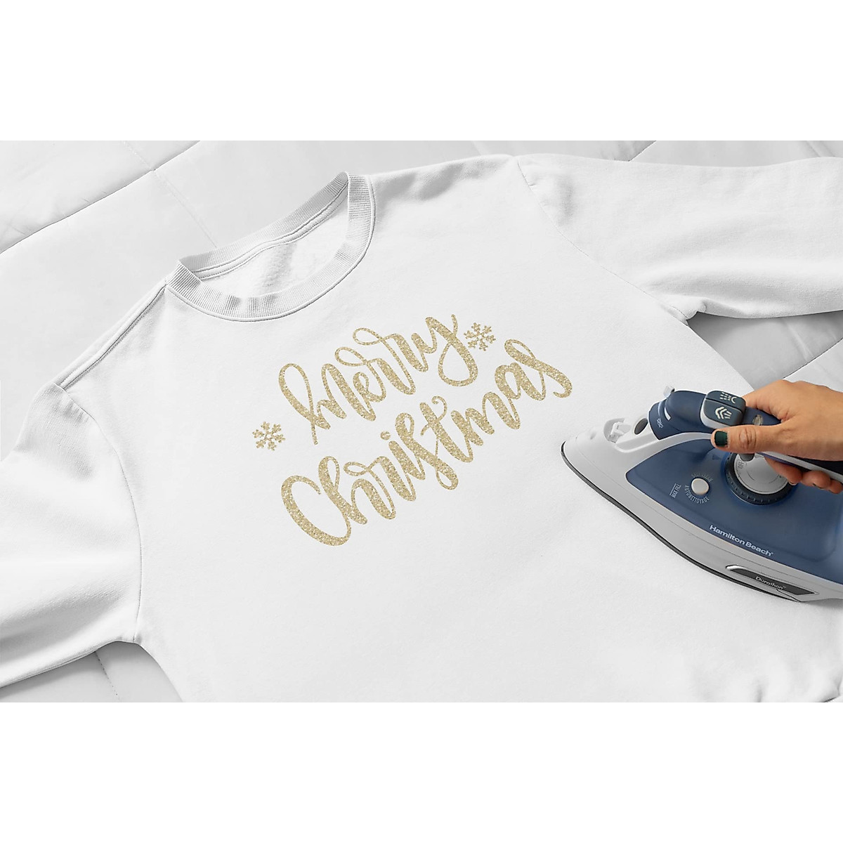 Merry Christmas Iron On Decal, Shirt Transfer Patch Design, DIY Crafts, Holiday Iron-On, Pick Size Color, No Sew Ready To Apply to Most Thing