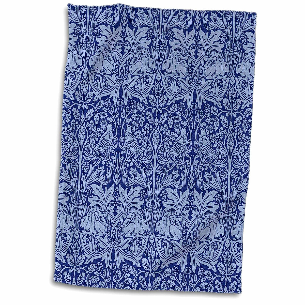 3D Rose William Morris Brer Rabbit Chintz Pattern in Two Tone Hand Towel, 15" x 22", Blue