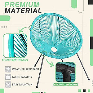 Flamaker 5 Piece Patio Furniture Acapulco Chairs Outdoor Conversation Set All-Weather Plastic Rope Lounge Chair Modern Patio Chairs Set for Porch, Lawn, Balcony, Poolside (Blue)