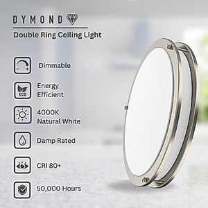 DYMOND LED Ceiling Light Fixture Flush Mount 4000K Natural Daylight Dimmable Surface Mount Brushed Nickel Ceiling Lamp for Kitchen, Hallway, Bathroom, Bedroom, Closet (12 Inch) (1 Pack)