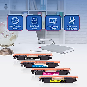 130A Black Cyan Yellow Magenta Toner Cartridge with Chip (5-pack) | Replacement for HP130A for Pro 100 color MFP M175, Pro CP1025, TopShot Pro M275 MFP Series Printer | CF350A, CF351A, CF352A, CF353A