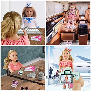 COSYOO 17 PCS Doll Travel Set Suitcase American Doll Accessories for Girl 18 Inch Including Suitcase Luggage A Set of Clothes Slippers Sunglasses Camera Laptop Unicorn Pillow Blindfold