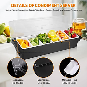 WICHEMI Fruit, Veggie & Condiment Caddy with Lid Dispenser Tray Plastic Garnish Station for Bartending & Serving Taco, Ice Cream, Salad Bar - Topping Organizer for Restaurant Supplies (6 Compartment)