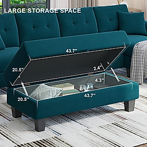 Belffin Convertible L Shaped Couch with Reversible Large Ottoman L Shape Sofa Storage Chaise Sectional Sofa Living Room Furniture Peacock Blue