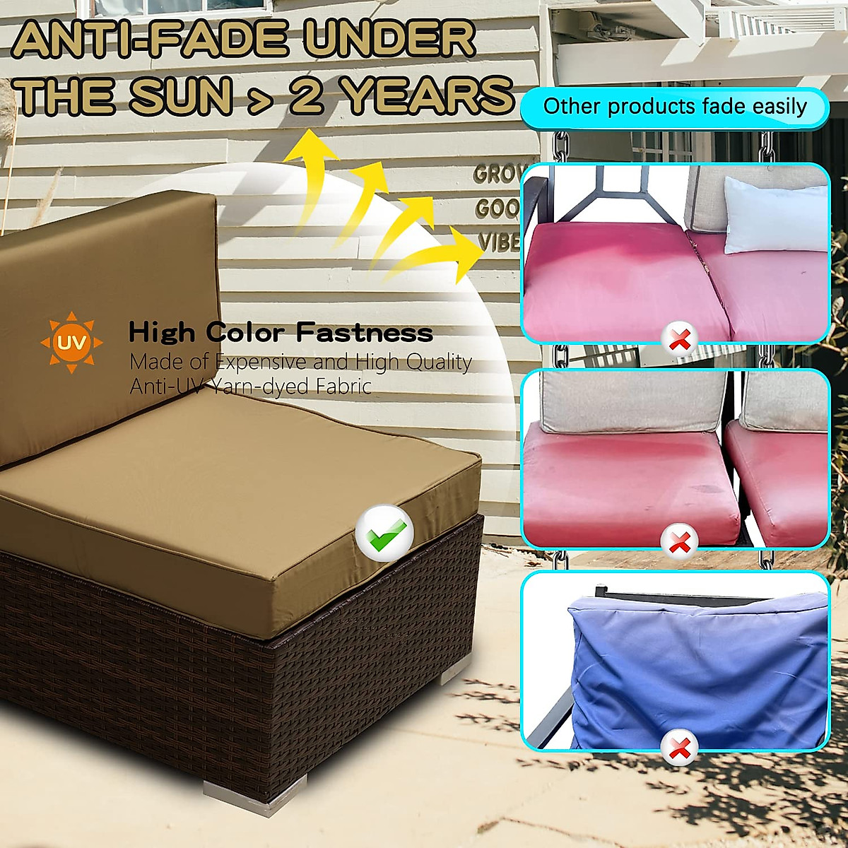 ClawsCover 12Pack Outdoor Seat and Back Cushions Replacement Covers Fit for 6Pieces 5-Seater Wicker Rattan Patio Furniture Conversation Set Sectional Couch Chairs,Taupe-Include Cover Only