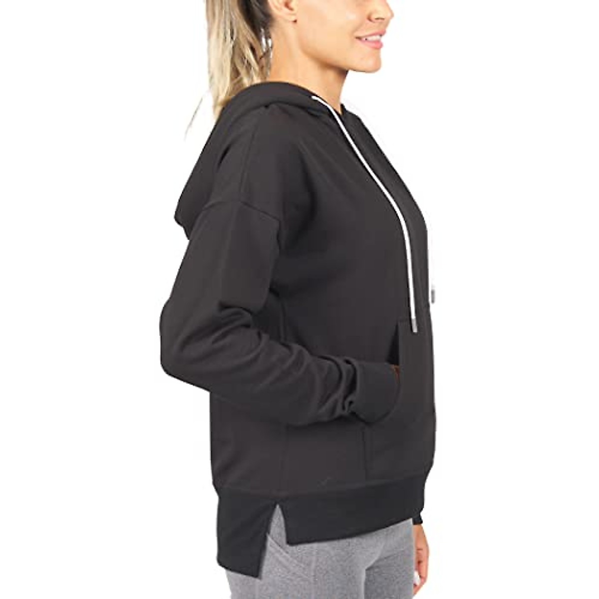 Nautica Competition Women's Active French Terry Pullover Sweatshirt Hoodie W/Pockets (Small, Black 2)