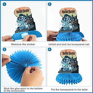 Haunted Mansion Party Decorations Honeycomb Centerpiece, 8 Pieces Halloween Horror Theme 3D Double Side Cake Toppers Table Centerpieces, Haunted Mansion Photo Backdrop for Kids Birthday Party