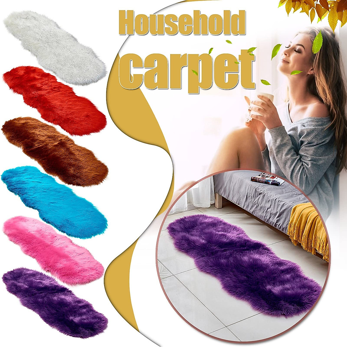 Ultra Soft Faux Fur Rug - 2x5 Feet 17 Colors Faux Sheepskin Fur Area Rug Shaggy Couch Cover Seat Cushion Furry Carpet Beside Rugs for Indoor Bedroom,Living Room Runner,Dorm Room (Red)