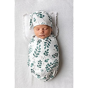 Vollmic Newborn Baby Girl Baby Boy Unisex Receiving Blanket Swaddle Blanket Swaddle Set with Matching Headband and Hat (Green)