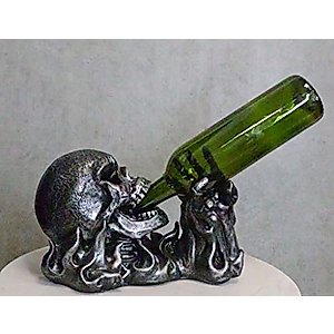 Ebros Dead Rising Skull Hell's Booze Flame Skeleton Wine Holder Figurine 11.25" L Halloween Party Hosting Centerpiece Decor