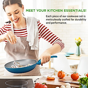 NutriChef Professional 12-Piece Nonstick Cookware - PFOA/PFOS-Free, Heat Resistant Lacquer, Elegant Design, Multi-Sized Pots and Pans, Teal/Gray/Green