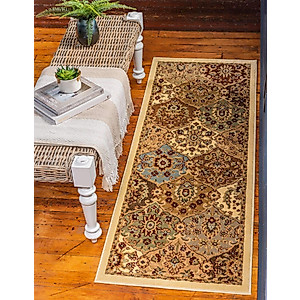 Unique Loom Voyage Collection Traditional Oriental Classic Intricate Medallion Design Area Rug, Runner 2' 2" x 6' 0", Ivory/Brown