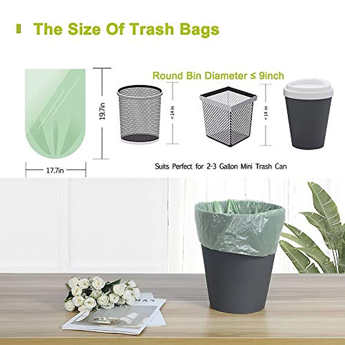 Bathroom Trash Bags Black 2.6 Gal 80cts, Compostable Small Trash Bags Biodegradable Garbage Bags