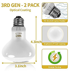 LUCKY HERP New Upgrade 100W Reptile Heat Lamp Bulb (3rd Gen, Safer), Amphibian Basking Spot Light Bulb, UVA Reptile Daylight Bulb for Turtle, Bearded Dragon, Lizard Heating Use (2 Pack)