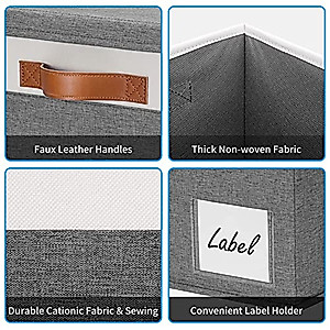 GhvyenntteS Storage Bins (6-Pack) Large Closet Storage Bins with Lid and 3 Handles, Sturdy Fabric Cube Storage Boxes with Label Window for Home Bedroom Office (Grey, 15" x 11" x 9.6")