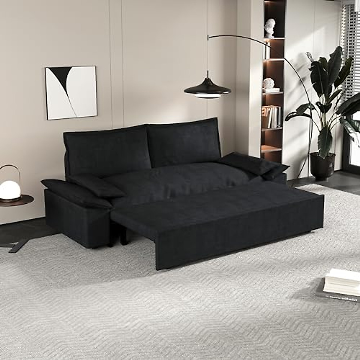 Oversized 3 in 1 Loveseat Sleeper Sofa Bed ,Comfy Love Seats W/Pull Out Sleeper Couch and Padded Armrests Convertible Queen Size Sofabed with 2 Lumbar Pillows for Home Office Apartment Living Room