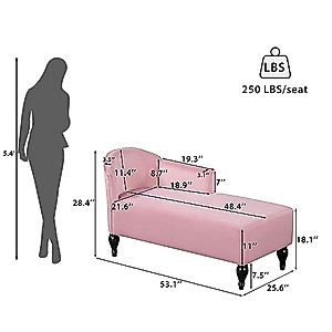 Bellemave Chaise Lounge Indoor, Velvet Upholstered Couch with Solid Wood Legs Corner Chair Arm Chase Lounge Sofa for Living Room, Office & Apartment (Pink)