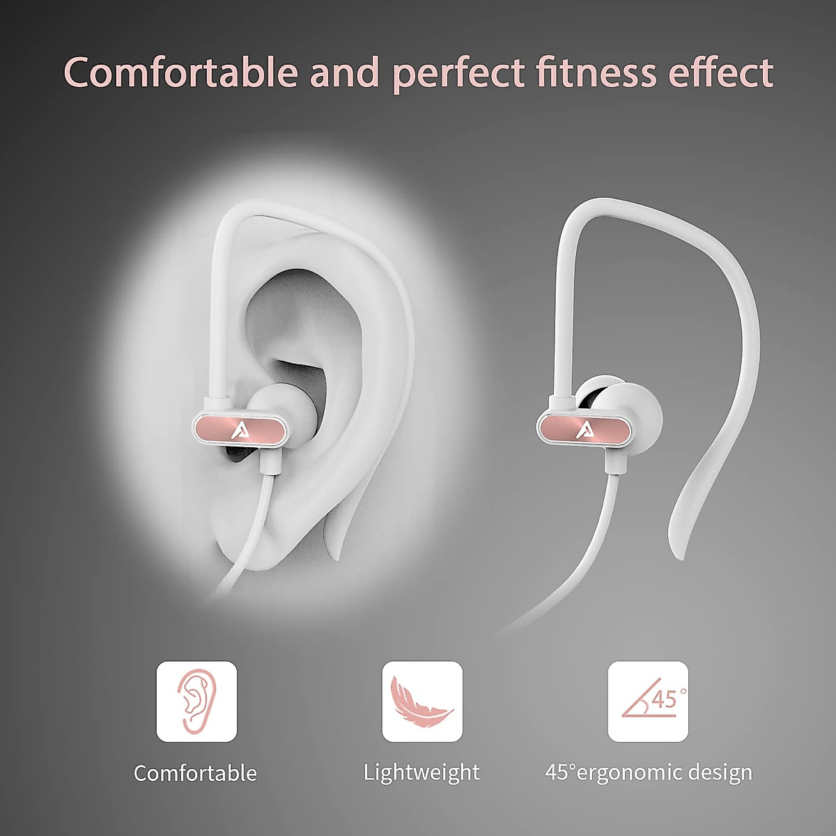 ADPROTECH Lightning Headphones iPhone Earbuds with Ear-Hook Sports Earphones for iPhone 14 13 12 11 Pro Max iPhone X XS Max XR MFi Certified with Mic Rose Gold