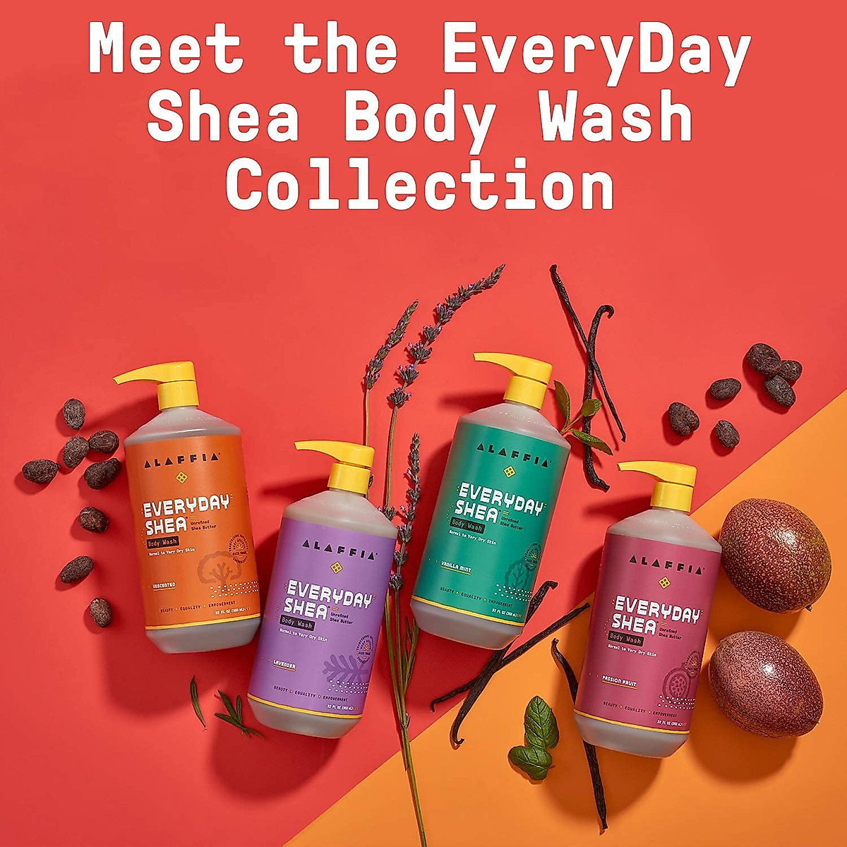 Alaffia EveryDay Shea Shampoo and Conditioner - Normal to Very Dry Hair, Cleans and Protects, Supports Balance pH for Luxurious Locks with Shea Butter and Coconut Oil, Lavender, 32 Oz Each