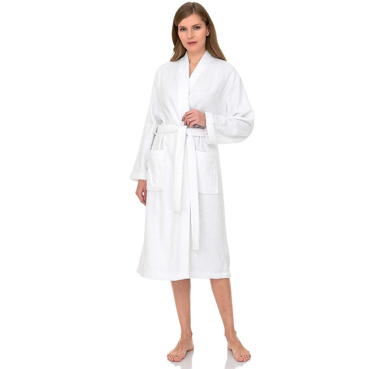 TowelSelections Womens Robe, Cotton Terry Cloth Robes for Women, Soft Kimono Bathrobe for Women Medium/Large White