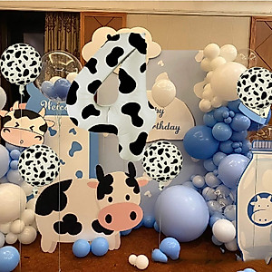 Cow Print Number 4 Balloons, 40 Inch Large Number 4 Balloon 18 Inch Cow Foil Balloons for 4th Birthday Cow Theme Party Decorations for a Girl Boy Kids Baby Shower Farm Animal Cow Party Supplies