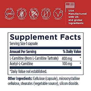 Designs for Health Carnitine Synergy - 400mg L-Carnitine (from Carnitine Tartrate) + 100mg Acetyl L-Carnitine Pills - Non-GMO + Vegetarian Supplement (120 Capsules)