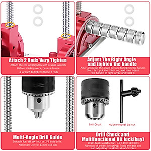 Portable Drill Guide Self-Centering Portable Drill Guide w/Chuck Key, 0° To 60° Angle Drill Guide w/Easy-To-Read Protractor Scale,Multi-Angle Drill Guide With Self-Centering Base Woodworking Furniture