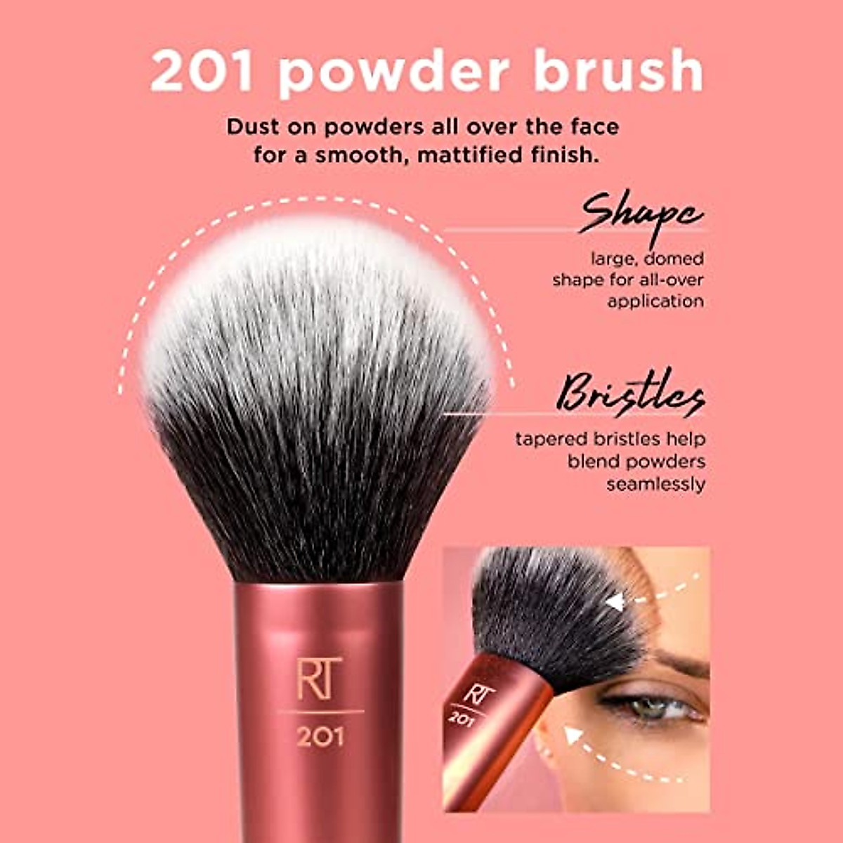 Real Techniques Ultra Plush Powder Makeup Brush, For Setting Powder, Bronzer, & Blush, Sheer, Buildable Coverage, Large, Fluffy Powder Brush, Vegan, Cruelty-Free & Synthetic Bristles, 1 Count