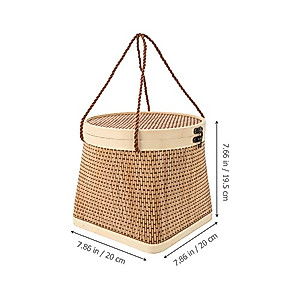 Angoily Wicker Baskets Wicker Basket Rattan Handwoven Basket with Handle and Lid Portable Rattan Egg Container Wooden Woven Storage Basket Organizer Bins Basket